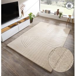Wollteppich OTTO HOME "Gabbo Design, Handgefertigt, Teppich, reine Wolle" Gr. 7, beige (natur), B:240cm H:14mm L:340cm, Wolle, Teppiche, Hoch-Tief-Effekt, reine Wolle, Scandi-Look, Naturfaser