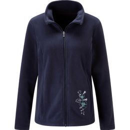Damen Fleecejacke mit Bl&uuml;tenstickerei marine, Gr&ouml;&szlig;e 42