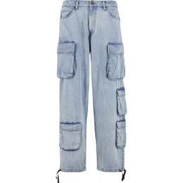 Cargohose Urban Classics "Urban Classics Multi Pocket Denim Cargo", Herren, Gr. 28, Normalgr&ouml;&szlig;en, new light blau washed, 100% Baumwolle, unifarben, relaxed fit, Hosen Cargohose