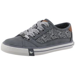 Sneaker Mustang Shoes "Gaspare", M&auml;dchen, Gr. 32, jeanasblau, Lederimitat, Textil, Schuhe Sneaker, Freizeitschuh, Schn&uuml;rschuh, Halbschuh mit Bl&uuml;ten-Stickerei