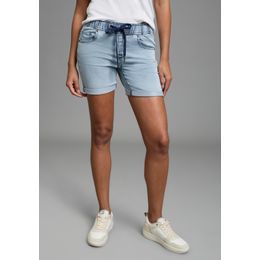 Jeansshorts Arizona, Damen, Gr. 38, N-Gr, bleached, Denim/Jeans, Obermaterial: 59% Baumwolle, 40% Polyester, 1% Elasthan, unifarben, figurbetont kurz, Jeans Jeansshorts, figurnah, normale Leibh&ouml;he, mit Bindeb&auml;ndern am Bund