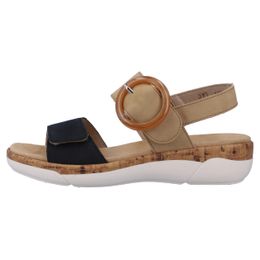 Keilsandalette Remonte, Damen, Gr. 40, blau (sand, dunkelblau), Leder, Lederimitat, Schuhe, Sommerschuh, Riemchensandale, praktische Klettverschl&uuml;sse