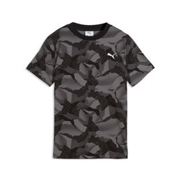 T-Shirt Puma "ESS LOGO LAB STORY 2 AOP TEE B", Jungen, Gr. 140, Puma schwarz, Jersey, Obermaterial: 100% Baumwolle, bedruckt, regular fit normal, Rundhals, Shirts T-Shirt, Regular Fit, Rundhalsausschnitt, f&uuml;r Jugendliche