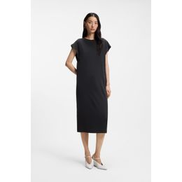 Midikleid BOSS Orange "Endra Premium Damenmode", Damen, Gr. L, N-Gr, schwarz 001, Jersey, Obermaterial: 70% Modal, 30% Polyester, unifarben, gerade Midi, Rundhals, abgesteppte Kante, Kleider Midikleid, mit Knotendetail, gerade geschnitten