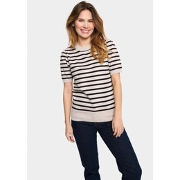 Kurzarmpullover Saint Tropez "MilaSZ SS Striped", Damen, Gr. XL, beige (gray morn mila stripe), Strick, Obermaterial: 80% Viskose, 20% Polyacryl, gestreift, regular fit normal, Rundhals, Pullover