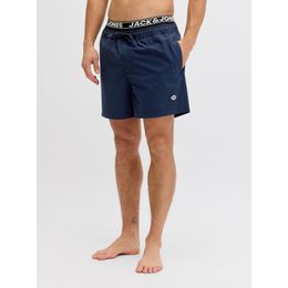Jack & Jones Badeshorts JACK & JONES "JPSTMAUI SURF DOUBLE WB SWIM SHORTS", Herren, Gr. L, N-Gr, navy blazer, Polyester, Badehosen Badeshorts
