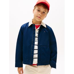 Blouson Tommy Hilfiger "CONTRAST COLLAR COTTON JACKET", Jungen, Gr. 12 (152), schwarz night navy, Web, Obermaterial: 100% Baumwolle, unifarben, regular fit normal, Rundhals, eingesetzt Manschette, Jacken Blouson, Kinder bis 16 Jahre, regular fit