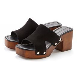 Pantolette French Connection "Mule, Sandale, offener Schuh, Sommerschuhe, Lederpantolette", Damen, Gr. 41, schwarz, Obermaterial: 100% Rindsleder. Decksohle: 100% Synthetik. Futter: 100% Rindsleder. Laufsohle: 100% Synthetik, unifarben, Schuhe Pantolette, aus Leder mit Blockabsatz und Plateausohle