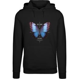 Kapuzensweatshirt MisterTee "MisterTee Herren Become The Change Butterfly Hoody", Herren, Gr. M, schwarz, 65% Baumwolle, 35% Polyester, bedruckt, Sweatshirts