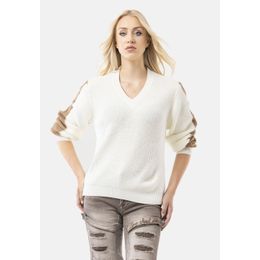 Cipo & Baxx CIPO & BAXX Damen Strickpullover "WP260"ecru, Gr. L, gestreift, 50% Baumwolle, 50% Polyacryl, Pullover, mit Streifendetails an den &Auml;rmeln