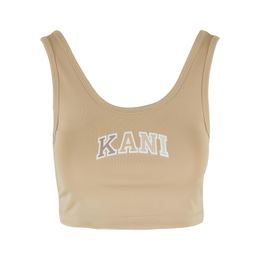Muskelshirt Karl Kani "Karl Kani Damen KW242-023-2 Karl Kani Small Serif Bustier Top", Damen, Gr. L, sand, 96% Polyester, 4% Elasthan, bedruckt, skinny fit, U-Boot-Ausschnitt, Shirts