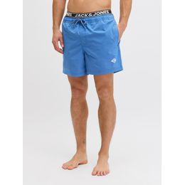Jack & Jones Badeshorts JACK & JONES "JPSTMAUI SURF DOUBLE WB SWIM SHORTS", Herren, Gr. L, N-Gr, delft, Polyester, Badehosen Badeshorts