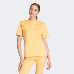 T-Shirt adidas Sportswear "ESSENTIALS 3-STREIFEN COTTON", Damen, Gr. L, semi ice tangerine, st tropic bloom, Obermaterial: 100% Baumwolle, normal, Rundhals, Shirts T-Shirt