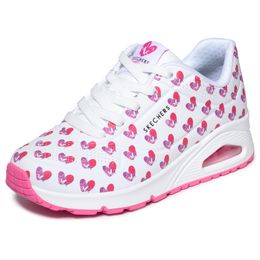 Sneaker Skechers "UNO-LIVE COLORFULLY", Damen, Gr. 41, wei&szlig;, rosa, Lederimitat, kontrastfarbene Details, Schuhe Sneaker, Freizeitsneaker, Schn&uuml;rschuh mit allover Herzen-Print