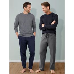 w&auml;schepur Pyjamaoberteil W&Auml;SCHEPUR "Schlafanzug-Shirt", Herren, Gr. 44/46, marine, anthrazit, meliert, marine: 100% BW; anthrazit-mel: 55% BW, 45% PES% 2 Teile mit untersch. Material, 100% Baumwolle, unifarben, Shirts