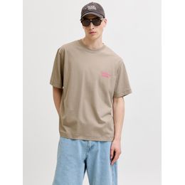 Jack & Jones Kurzarmshirt JACK & JONES "JORNORREBRO TYPO TEE SS CREW NECK NOOS", Damen, Gr. L, vintage khaki print:ss 26, Jersey, Obermaterial: 100% Baumwolle, bedruckt, relaxed fit normal, Rundhals, Shirts, Baumwolle, relaxed fit