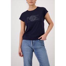 T-Shirt monari "Shirt Basic Schmuck", Damen, Gr. 36, marine, Web, Obermaterial: 50% Baumwolle, 50% Modal, unifarben, regular fit taillenbedeckt, Rundhals, eingesetzt abgesteppte Kante, Shirts T-Shirt, Regular fit mit Strasssteinen