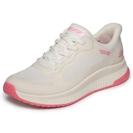 Slip-On Sneaker Skechers "BOBS SQUAD 4", Damen, Gr. 35, wei&szlig;, pink, Mesh, Synthetik, kontrastfarbene Details, Schuhe, Slipper, Freizeitschuh, Halbschuh mit Memory Foam, Topseller