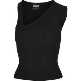 T-Shirt Urban Classics "Urban Classics Damen Ladies Rib Knit Asymmetric Top", Damen, Gr. XL, schwarz, 35% Polyacryl, 35% Viskose, 30% Polyamid, unifarben, normal, asymmetrischer Ausschnitt, Shirts T-Shirt
