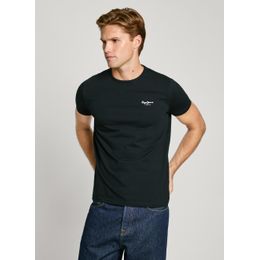 Rundhalsshirt Pepe Jeans, Herren, Gr. S, schwarz, Jersey, Obermaterial: 95% Baumwolle, 5% Elasthan, unifarben, Basic, slim fit, Rundhals, Shirts Rundhalsshirt