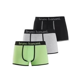 Boxer Bruno Banani "Boxershorts f&uuml;r Herren", Damen, Gr. S, 3 Stk., lime, grau, schwarz, Jersey, Obermaterial: 92% Baumwolle, 8% Elasthan (LYCRA), unifarben mit Farbeins&auml;tzen, Unterhosen, mit modischen Einfassungen