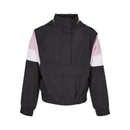 Windbreaker Urban Classics "Urban Classics Damen Girls Light 3-Tone Pull Over Jacket", M&auml;dchen, Gr. 110/116, schwarz, girlypink, wei&szlig;, 100% Polyester, mehrfarbig, normal, ohne Ausschnitt, Jacken Windbreaker