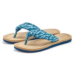 Badezehentrenner ELBSAND "Sandale,Badelatsche,Flip Flop,Mule, Pantolette,Badeschuhe,Sommerschuhe", Damen, Gr. 36, blau (petrol), Obermaterial: 100% Textilmaterial. Decksohle: 100% Synthetik. Futter: 100% Textilmaterial. Laufsohle: 100% Synthetik, gemustert, kontrastfarbene Details, Schuhe, Zehentrenner mit wasserabweisender und ultraleichter Sohle VEGAN