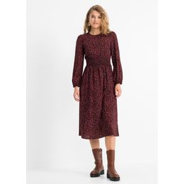 Midikleid bonprix "Midikleid mit Blumenprint", Damen, Gr. 48, N-Gr, rot (kastanienrot, schwarz), Obermaterial: 100% Viskose, oversize, Kleider Midikleid, f&uuml;r die Herbstsaison, aus Viskose, Oversize-Passform