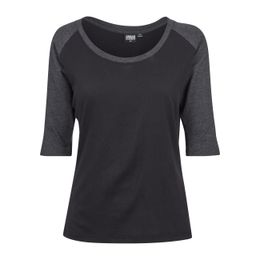 Kurzarmshirt Urban Classics "Urban Classics Damen Ladies 3/4 Contrast Raglan Tee", Damen, Gr. L, schwarz, charcoal, 100% Baumwolle, mehrfarbig, normal, Balconnet, Shirts