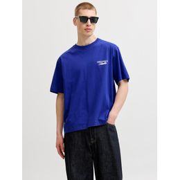 Jack & Jones Kurzarmshirt JACK & JONES "JORNORREBRO TYPO TEE SS CREW NECK NOOS", Damen, Gr. XL, bluing print:ss 26, Jersey, Obermaterial: 100% Baumwolle, bedruckt, relaxed fit normal, Rundhals, Shirts, Baumwolle, relaxed fit