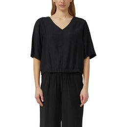Shirtbluse s.Oliver, Damen, Gr. 42, schwarz, Web, Obermaterial: 82% Viskose, 18% Polyamid, unifarben, weit h&uuml;ftlang, V-Ausschnitt, weit abgesteppt, Blusen, weite Passform, V-Ausschnitt