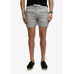 Shorts Superdry "MERCHANT LINEN SHORT", Herren, Gr. L, N-Gr, indigo ticking stripe, Web, Obermaterial: 100% Leinen, gestreift, relaxed fit ca. Mitte Oberschenkel, Hosen Shorts