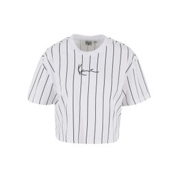 T-Shirt Karl Kani "Karl Kani Damen Small Signature Essential Pinstripe Crop Tee", Damen, Gr. L, wei&szlig;, schwarz, 100% Baumwolle, gestreift, normal, Rundhals, Shirts T-Shirt
