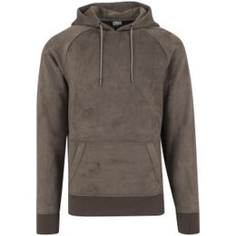Sweatshirt Urban Classics "Urban Classics Herren Imitation Suede Hoody", Herren, Gr. S, olive, 90% Polyester, 10% Elasthan, unifarben, Sweatshirts Sweatshirt