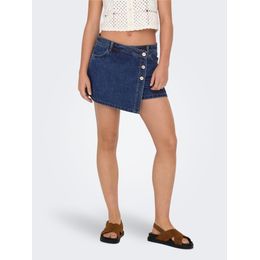 Jeansshorts Only "ONLLESLY REG LB DNM SKORT BJ NOOS", Damen, Gr. L, N-Gr, dunkelblau denim, Denim/Jeans, Obermaterial: 100% Baumwolle, unifarben, regular fit kurz, Jeans Jeansshorts, Baumwolle, Regular Waist, Hosenrock