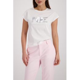 T-Shirt monari "Shirt Basic Schmuck", Damen, Gr. 44, ecru, Web, Obermaterial: 50% Baumwolle, 50% Modal, unifarben, regular fit taillenbedeckt, Rundhals, eingesetzt abgesteppte Kante, Shirts T-Shirt, Regular fit mit Strasssteinen