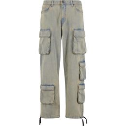 Cargohose Urban Classics "Urban Classics Multi Pocket Denim Cargo", Herren, Gr. 28, Normalgr&ouml;&szlig;en, new light blau dirty washed, 100% Baumwolle, unifarben, relaxed fit, Hosen Cargohose