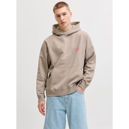Jack & Jones Kapuzensweatshirt JACK & JONES "JORNORREBRO TYPO BACK SWEAT HOOD SN", Herren, Gr. L, vintage khaki detail:ss26, angeraute Sweatware, Obermaterial: 89% Baumwolle, 11% Polyester, bedruckt, relaxed fit normal, ohne Ausschnitt, Rippb&uuml;ndchen, Sweatshirts, mit Print