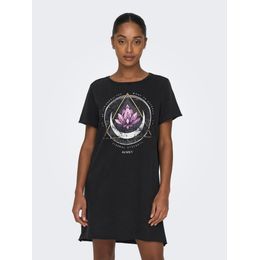 Shirtkleid Only "ONLLUCY LIFE DRESS S/S JRS NOOS", Damen, Gr. M, N-Gr, schwarz (schwarz print:lotus), Jersey, Obermaterial: 100% Baumwolle, bedruckt, regular fit, Rundhals, Kleider Shirtkleid, Sommerkleid