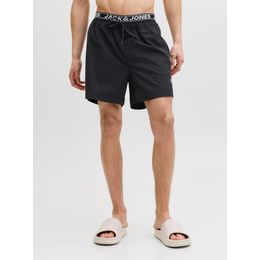 Jack & Jones Badeshorts JACK & JONES "JPSTMAUI SURF DOUBLE WB SWIM SHORTS", Herren, Gr. L, N-Gr, schwarz, Polyester, Badehosen Badeshorts