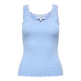 Tanktop Only "ONLSARA &ndash; Tanktop mit Spitzendetail am Ausschnitt", Damen, Gr. L, serenity, Jersey, Obermaterial: 94% Baumwolle, 6% Elasthan, unifarben, regular fit normal, Rundhals, Tops Tanktop, Baumwollmischung, regular fit