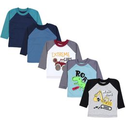 Langarmshirt TUPTAM "Shirt Baby Jungen Langarmshirt 5er Set", M&auml;dchen, Gr. 62, gr&uuml;n (bagger monster tuck dino grau blau gr&uuml;n), Obermaterial: 100% Baumwolle CO., Shirts Langarmshirt