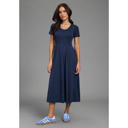 Midikleid Laura Scott, Damen, Gr. 34, N-Gr, navy, Rippware, Obermaterial: 50% Baumwolle, 50% Modal. Rock: 50% Baumwolle, 50% Modal, unifarben, figurbetont wadenlang, Rundhals, Kleider Midikleid, wadenlanger Schnitt, aus Baumwolle und Modal, Kurzarm, figurbetont