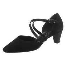 Spangenpumps Gabor, Damen, Gr. 38, schwarz, Ziegenveloursleder, Schuhe Spangenpumps, Abendschuh, Festtagsschuh, Trichterabsatz mit Stretcheinsatz