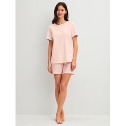 Shorty Calida "Easter Nights", Damen, Gr. XS (36/38), pearl blush, Single Jersey, Obermaterial: 100% Baumwolle, bequem kurz, Rundhals, Homewear-Sets Shorty, mit Rundhalsausschnitt und kurzen &Auml;rmeln