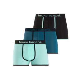 Boxer Bruno Banani "Boxershorts f&uuml;r Herren", Damen, Gr. L, 3 Stk., blau, petrol, schwarz, Jersey, Obermaterial: 92% Baumwolle, 8% Elasthan (LYCRA), unifarben mit Farbeins&auml;tzen, Unterhosen, mit modischen Einfassungen