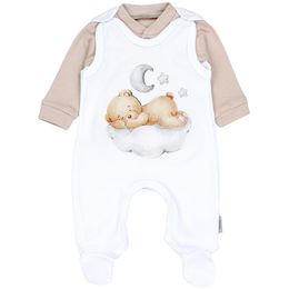 Strampler TUPTAM "Set Baby Unisex Strampler-Set mit Aufdruck Spruch 2-tlg", Jungen, Gr. 50, N-Gr, braun (b&auml;rchen auf der wolke wei&szlig; beige), Obermaterial: 100% Baumwolle CO., Overalls