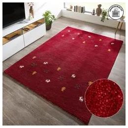 Wollteppich Theko "Gabbeh Motiv, Handgefertigt, Teppich, Tiermotiv, reine Wolle" Gr. 3, rot (bordeaux), B:120cm H:14mm L:180cm, Wolle, Teppiche, reine Wolle, Wohnzimmer, Schlafzimmer, Esszimmer