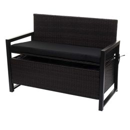 Poly-Rattan 2er Sitzbank MCW-F39, Gartenbank Truhenbank, Staufach Aufbewahrung Sitzkissen ~ braun, Kissen schwarz