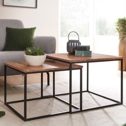 FineBuy Couchtisch 2er Set Akazie Massivholz quadratisch &middot; Wohnzimmertisch Industrial